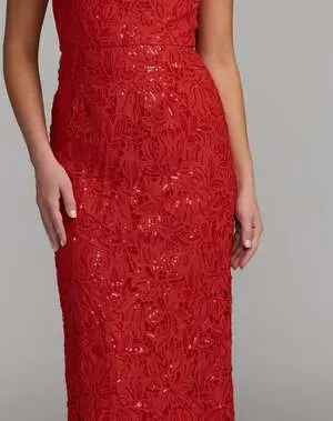 Mac Duggal Sleeveless Embroide Lace Midi Dress