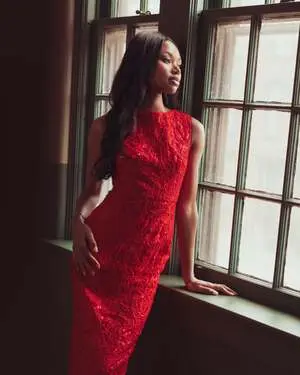 Mac Duggal Sleeveless Embroide Lace Midi Dress