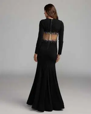 Mac Duggal Crystal Embellished Illusion Jersey Gown