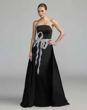 Mac Duggal Strapless Embellished Satin Gown With Overskirt