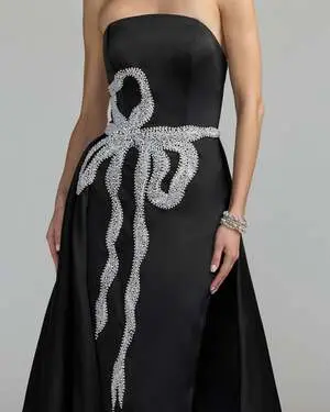 Mac Duggal Strapless Embellished Satin Gown With Overskirt