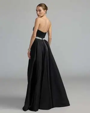 Mac Duggal Strapless Embellished Satin Gown With Overskirt