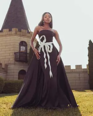 Mac Duggal Strapless Embellished Satin Gown With Overskirt