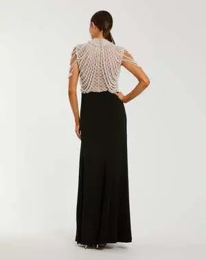 Mac Duggal Jersey Gown With Draped Pearl Beading