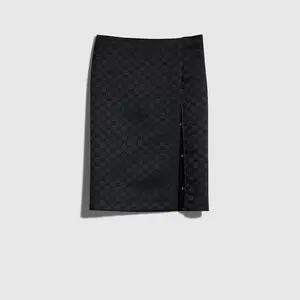 Gucci Gg Viscose Jacquard Midi Skirt With Leather Trim