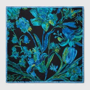 Gucci Floral Double G Silk Twill Carr - Blue