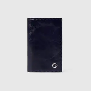 Gucci Card Case Wallet With Interlocking G Leather - Blue