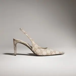Gucci Donna Crystal Slingback Pump Gg Canvas