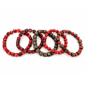 BELLUS DOMINA Red / Brown Red & Gray Hematite Bracelet Set - Red/brown