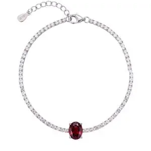 LATELITA Red / Silver / White Garbo Oval Gemstone Tennis Bracelet Ruby Silver - Red/silver/white