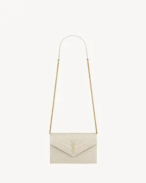 Saint Laurent Cassandre Envelope Chain Wallet In Grain De Poudre Leather