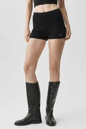 Alo Yoga Mini Cable High-waist Sweater Short Top Black
