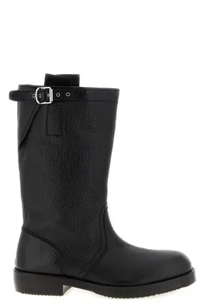 Dries Van Noten Mid Calf Biker Boots With Buckle Detail