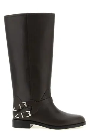 Pinko Cheval" Knee-high Buckled Boots In Smooth Leather - Black