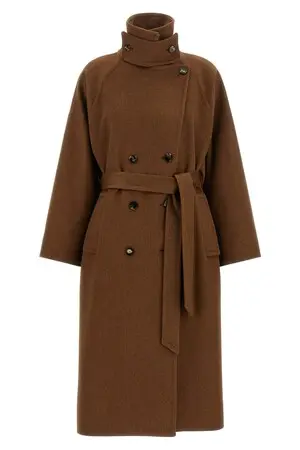 Alberto Biani Double-breasted Belted Coat - Brown