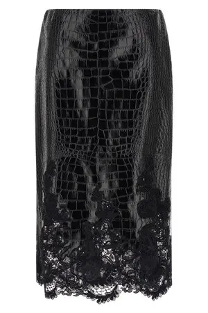 Ermanno Scervino Coconut Print Sheath Skirt With Lace - Black
