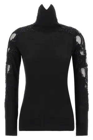Ermanno Scervino Virgin Wool High Neck Sweater With Lace Inserts
