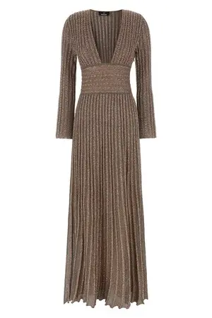 Missoni Knitted Metallic Long Sleeve Plissé Gown
