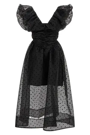 GANNI Organza Ruched' Dress - Black