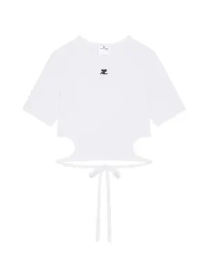 COURREGES Ribbon Cut Out Contrast T-shirt - White