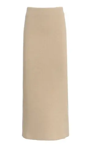 Malo Luxury Cashmere Ribbed Midi Skirt - Neutral