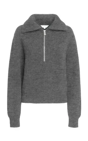 Malo Quarter Zip Ribbed Cashmere Sweater - Dark Grey