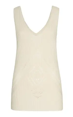 Malo Cashmere Pointelle Rib Top - Ivory