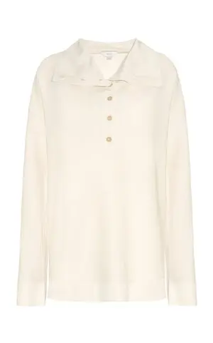 Malo Piqué Virgin Wool-silk Wide-necked Jumper - Ivory