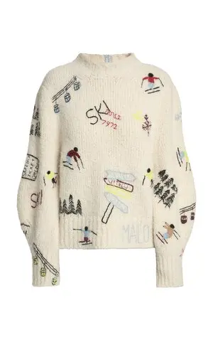Malo Origins Embroidered Cashmere Crewneck Sweater - Off-white