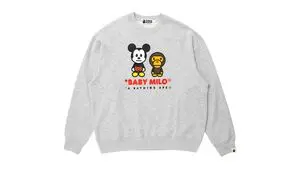 A BATHING APE X Disney Mickey Mouse Baby Milo Relaxed Fit Crewneck Sweatshirt - Gray