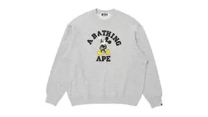 A BATHING APE X Disney Mickey Mouse College Relaxed Fit Crewneck Sweatshirt - Gray
