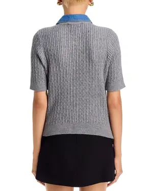 Aqua Rosie Denim Contrast Cable Knit Cardigan Sweater Exclusive