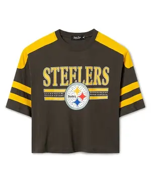 Junk Food Clothing Pittsburgh Steelers Bling Striped Crop Tee - True Black