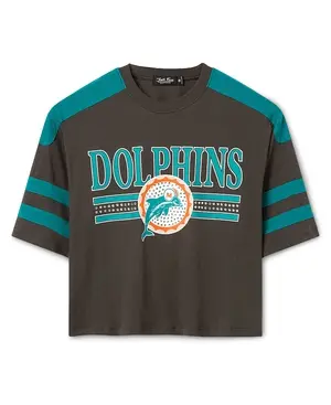 Junk Food Clothing Miami Dolphins Striped Bling Crop Tee - True Black