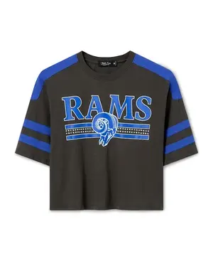 Junk Food Clothing Los Angeles Rams Striped Bling Crop Tee - True Black