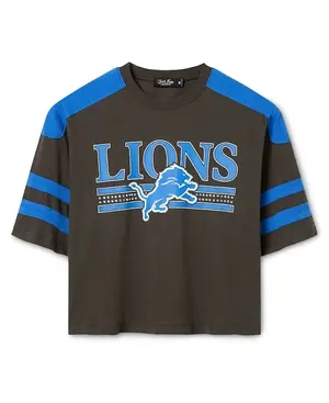 Junk Food Clothing Detroit Lions Striped Bling Crop Tee - True Black
