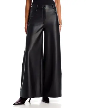 Norma Kamali Wide Leg Faux Leather Pants - Black