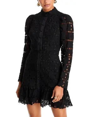 Aqua Floral Lace Mini Dress - Black