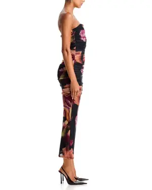 Aqua Placed Floral Mesh Strapless Maxi Dress