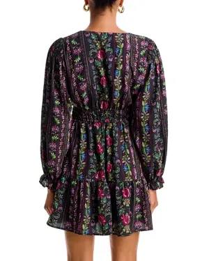 Aqua Floral Stripe V-neck Smocked Mini Dress