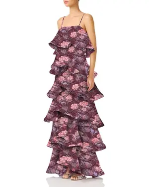 ELLIATT Rosaria Printed Ruffle Tiered Gown