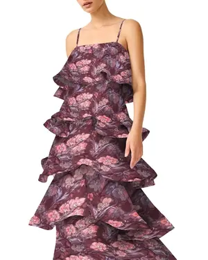 ELLIATT Rosaria Printed Ruffle Tiered Gown