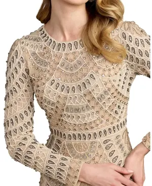 Mac Duggal Long Sleeve Beaded A-line Gown