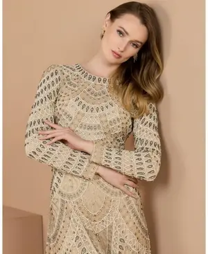 Mac Duggal Long Sleeve Beaded A-line Gown