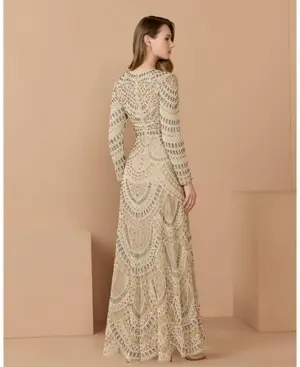Mac Duggal Long Sleeve Beaded A-line Gown