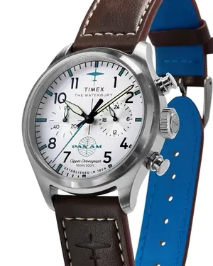 TIMEX X Pan Am Waterbury Ace Chronograph Leather Strap Watch, 41mm