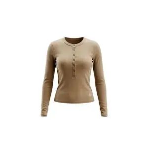 BE ATHLETICA Essential Long-sleeve Henley Top Stone - Brown