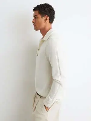 REISS Wool-blend Knit Polo - White