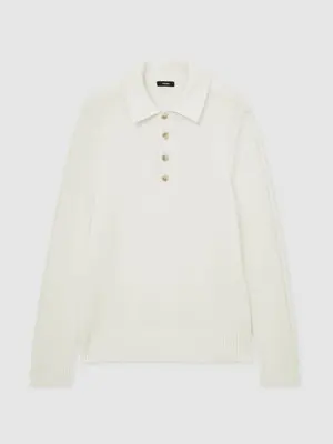 REISS Wool-blend Knit Polo Jumper - White