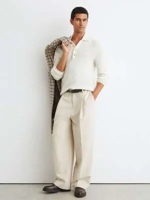 REISS Wool-blend Knit Polo Jumper - White